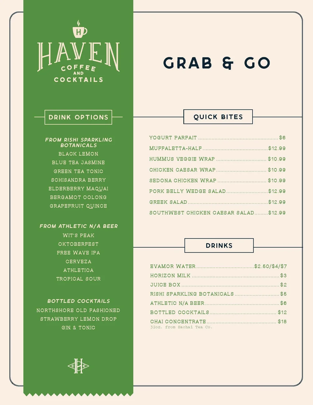 Menu — Haven Coffee + Cocktails