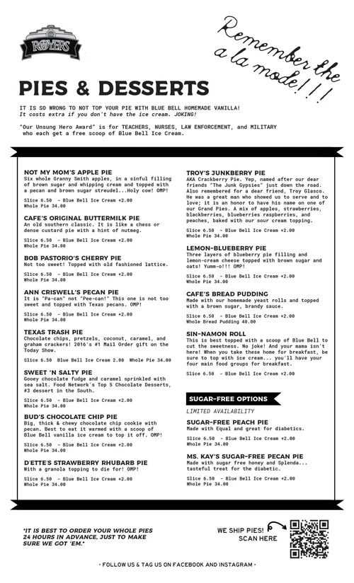 Dinner Menu — Royers Round Top Cafe