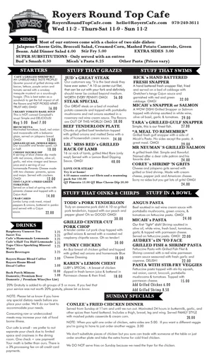 Dinner Menu — Royers Round Top Cafe