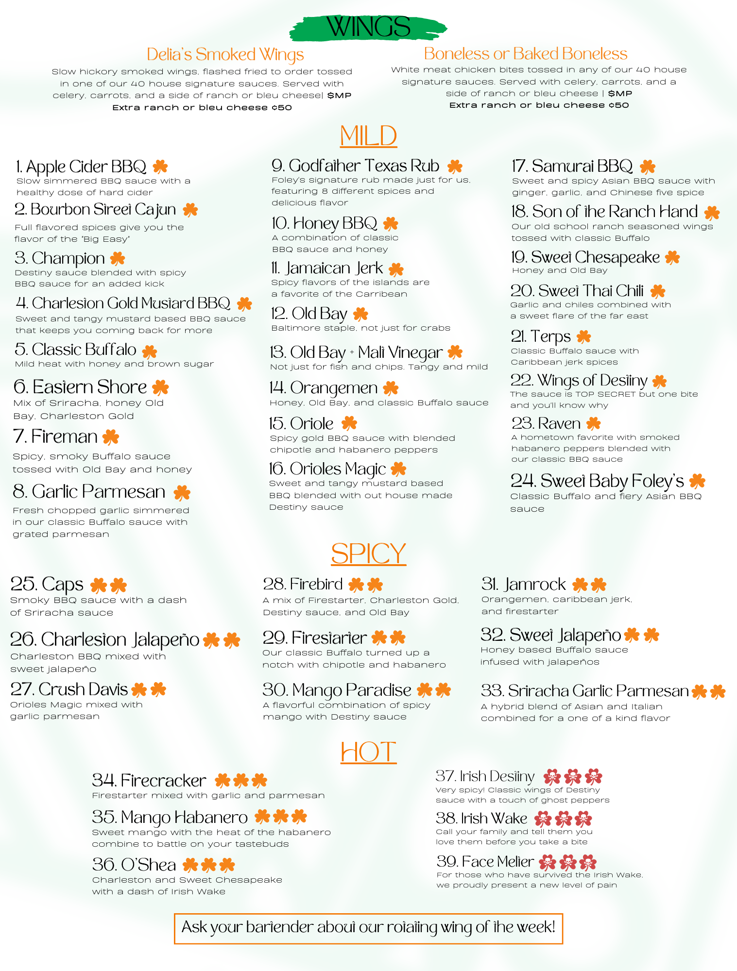 Menu — Delia Foley's Pub | Federal Hill