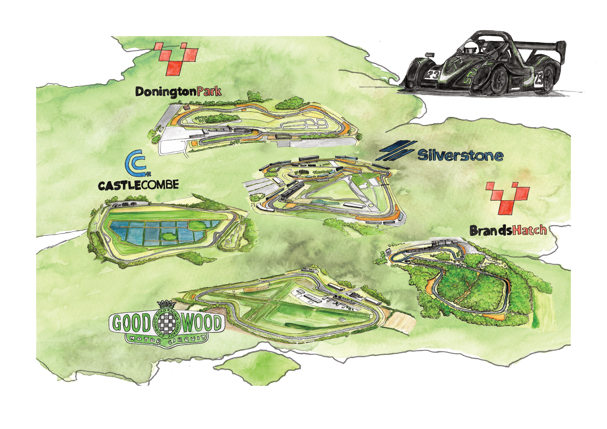 Bespoke Illustrated Map Gift | Iconic UK Race Circuits | Ali Edwards ...