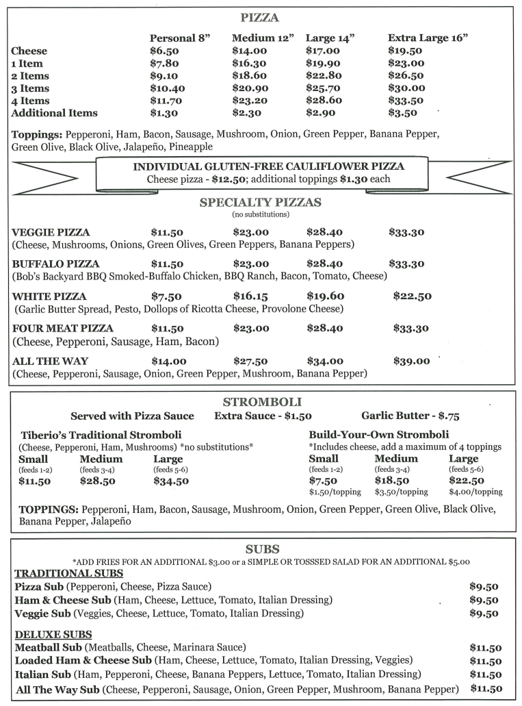 Menu 2 — Tiberio's