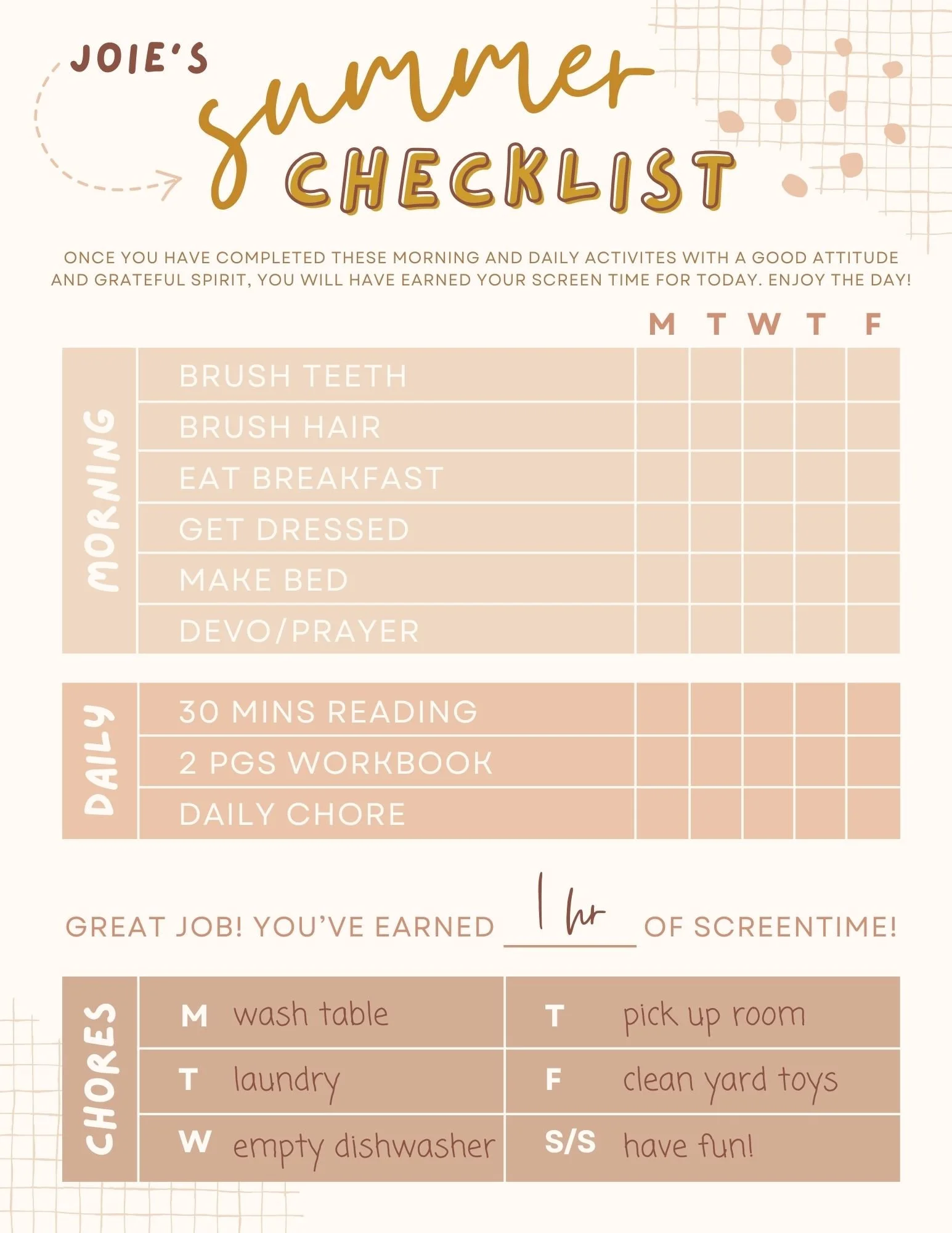 Kids Summer Checklist — My 246 Home