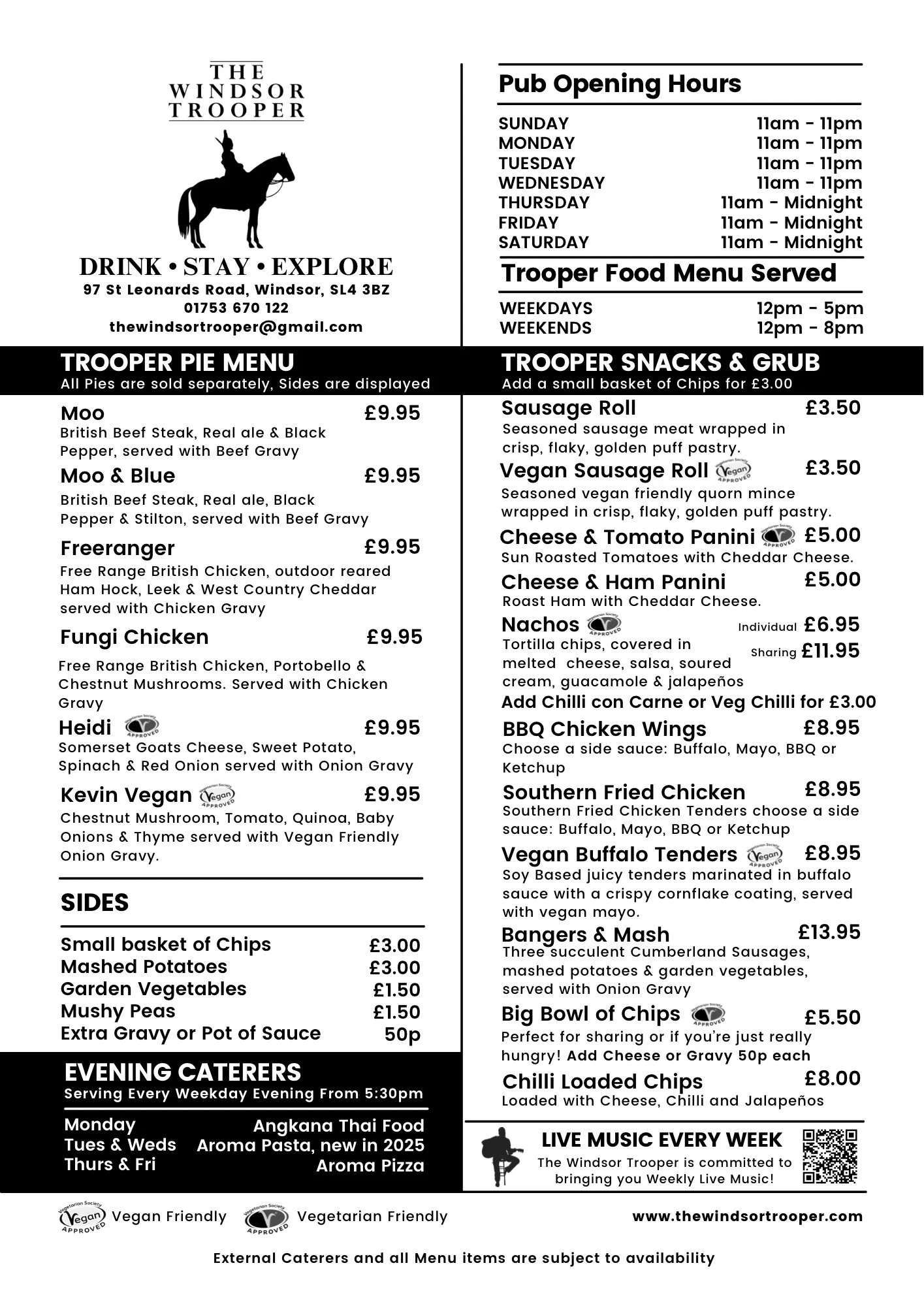 MENU & EVENING CATERERS — The Windsor Trooper