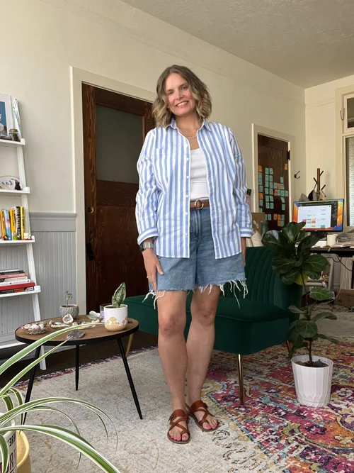 A peek inside my summer capsule wardrobe looks with a striped button ...
