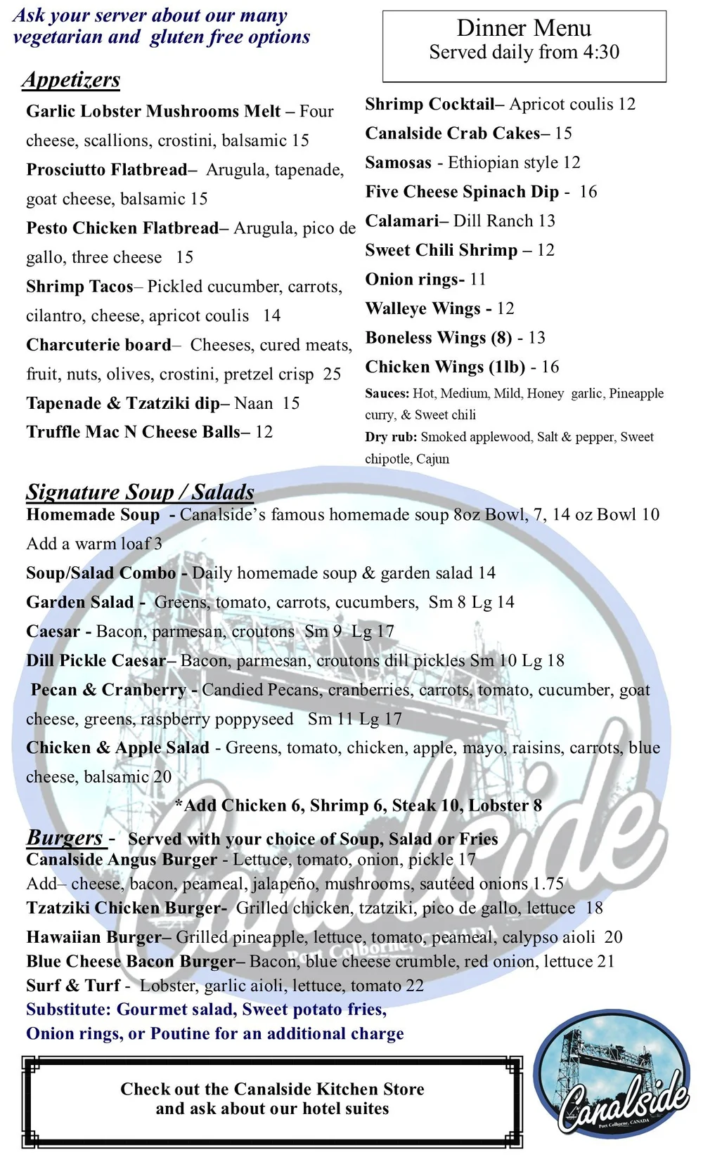 Restaurant — Canalside Restaurant, Inn & Kitchen store