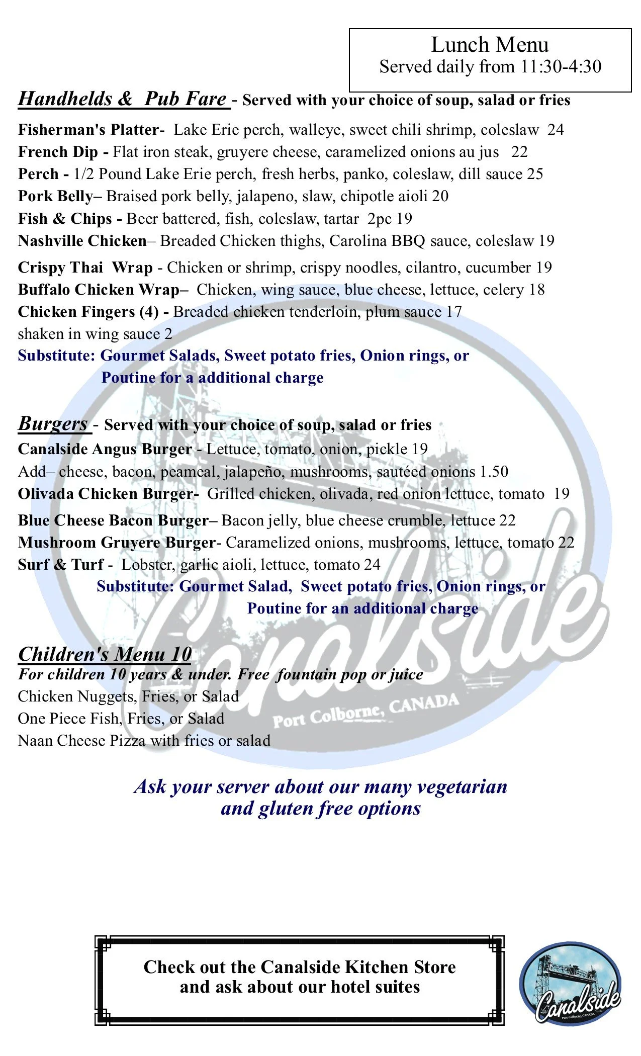 Restaurant — Canalside Restaurant, Inn & Kitchen store