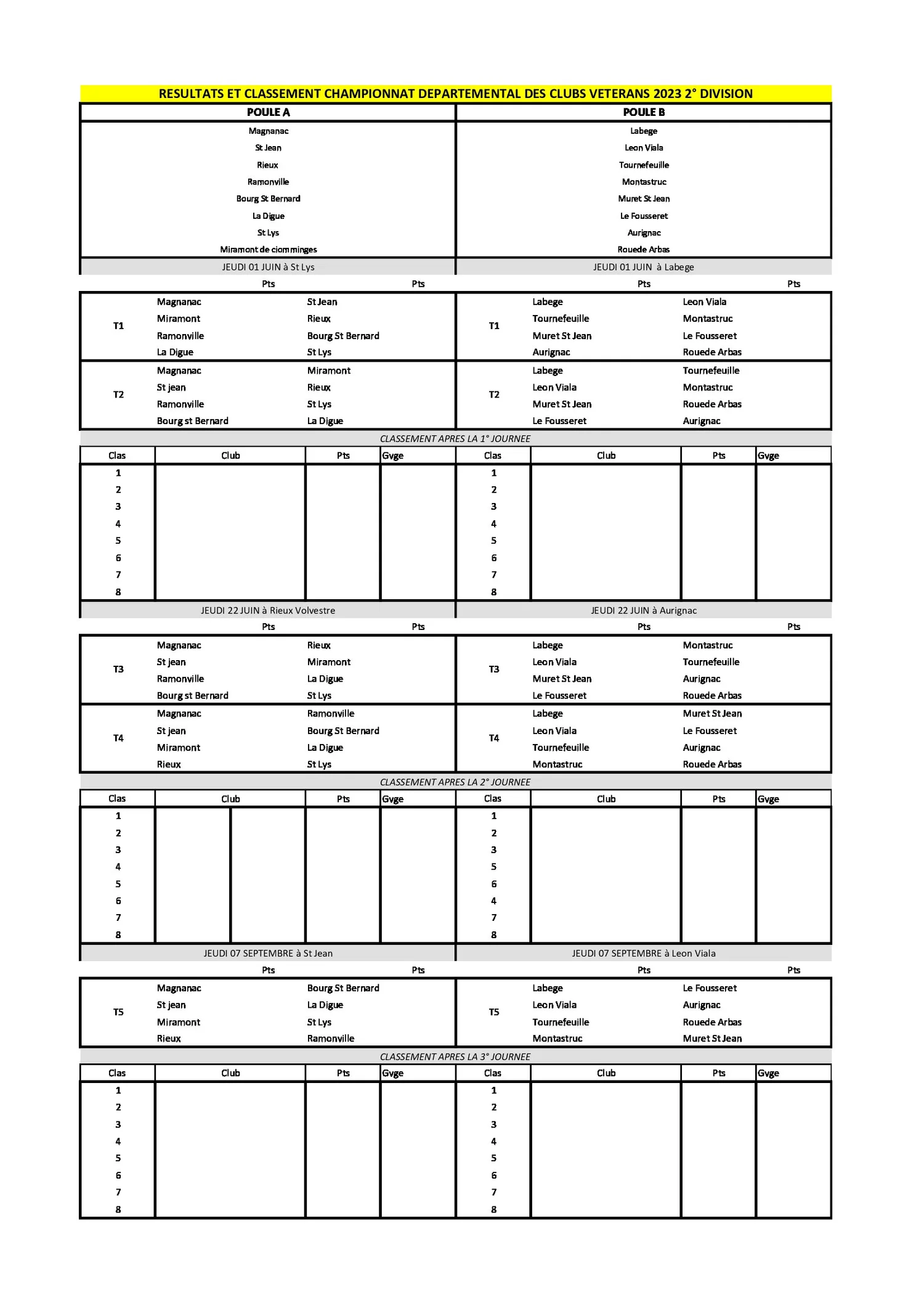 Calendrier des rencontres — La pétanque Saint Jeannaise