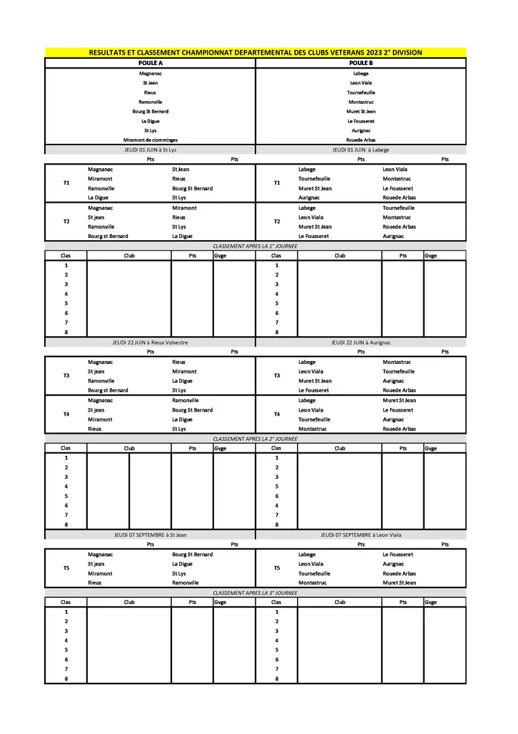 Calendrier des rencontres — La pétanque Saint Jeannaise