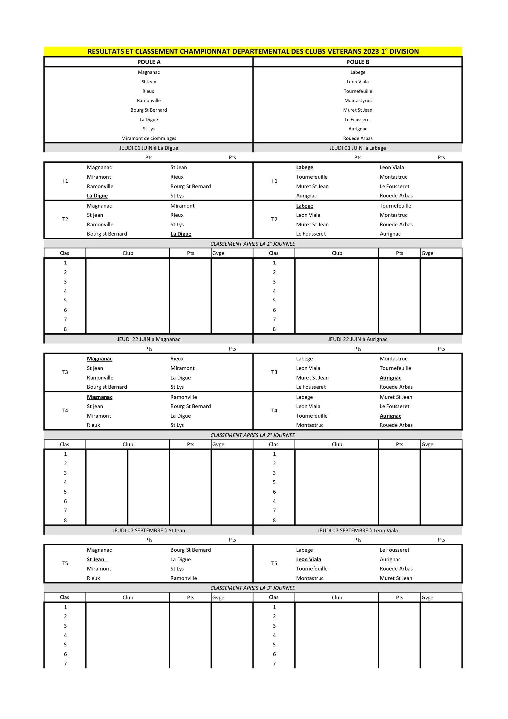Calendrier des rencontres — La pétanque Saint Jeannaise