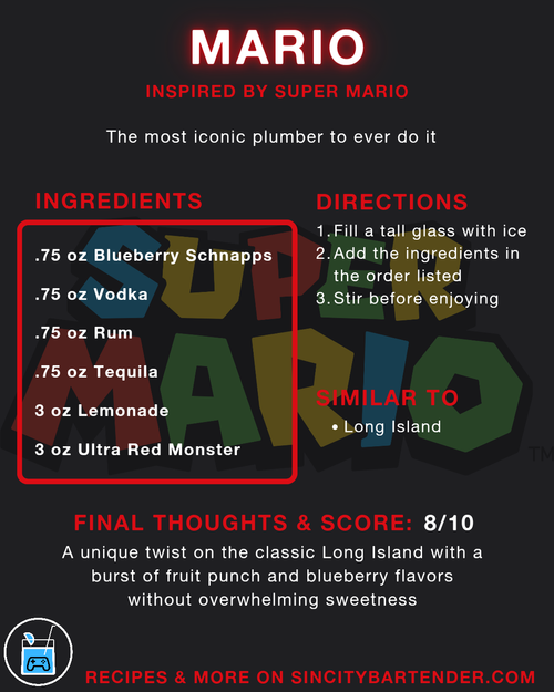 Mario — Cocktail & Mocktail inspired by Mario — SinCityBartender