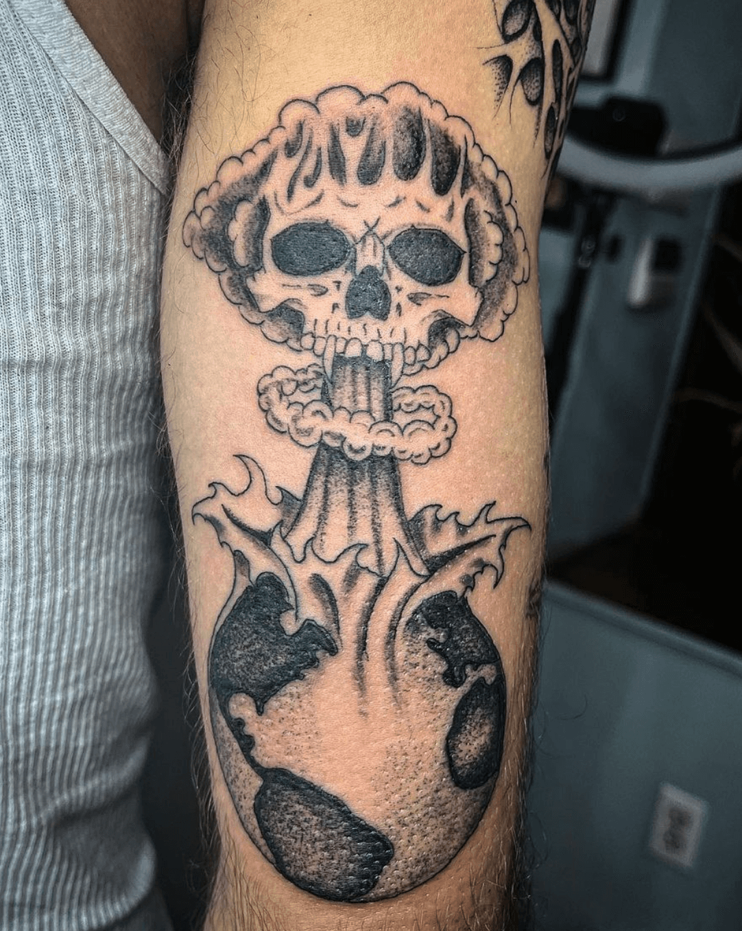 Black And Grey Fire Tattoo