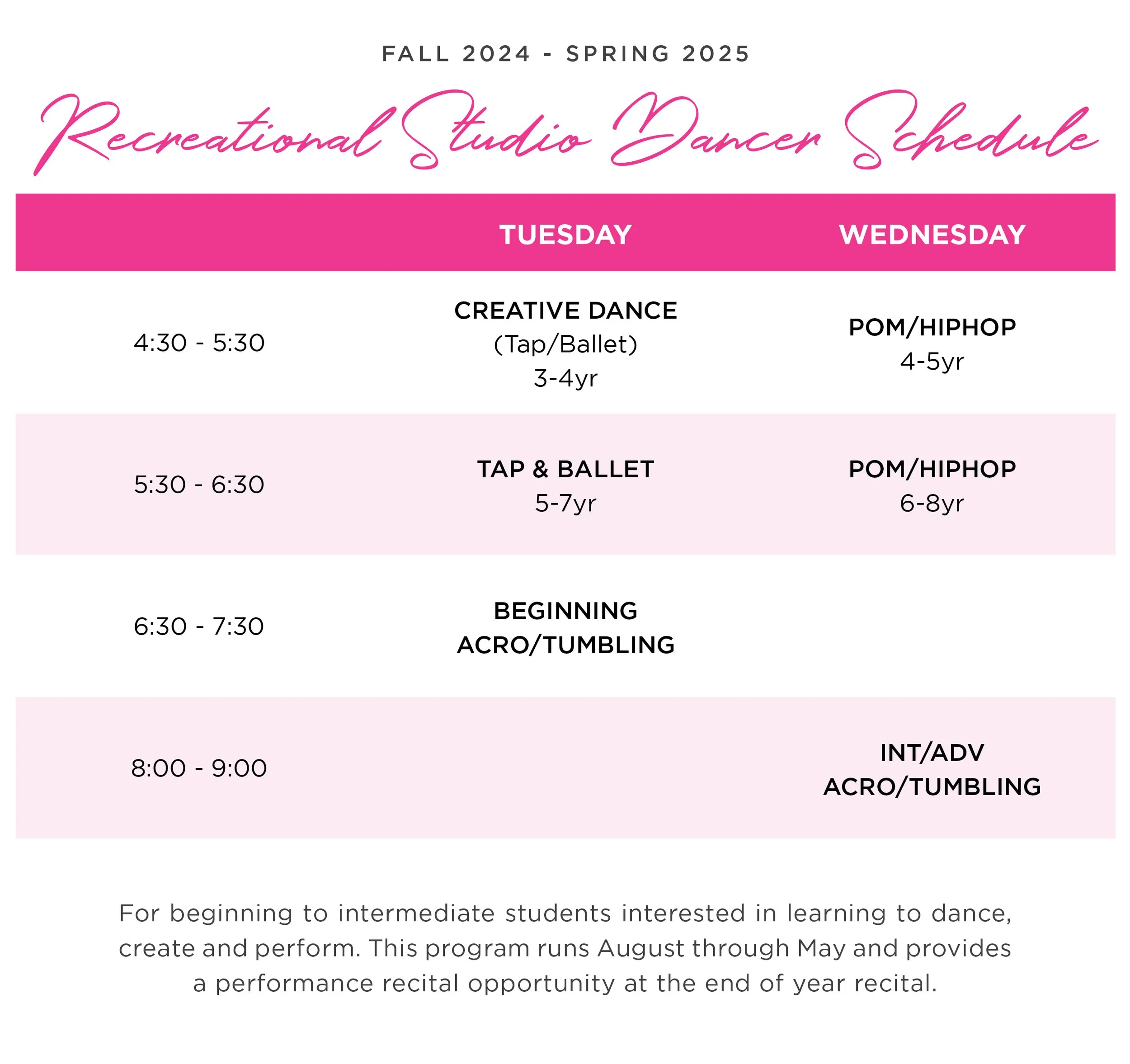 Class Schedules — The Pointe Performing Arts Center