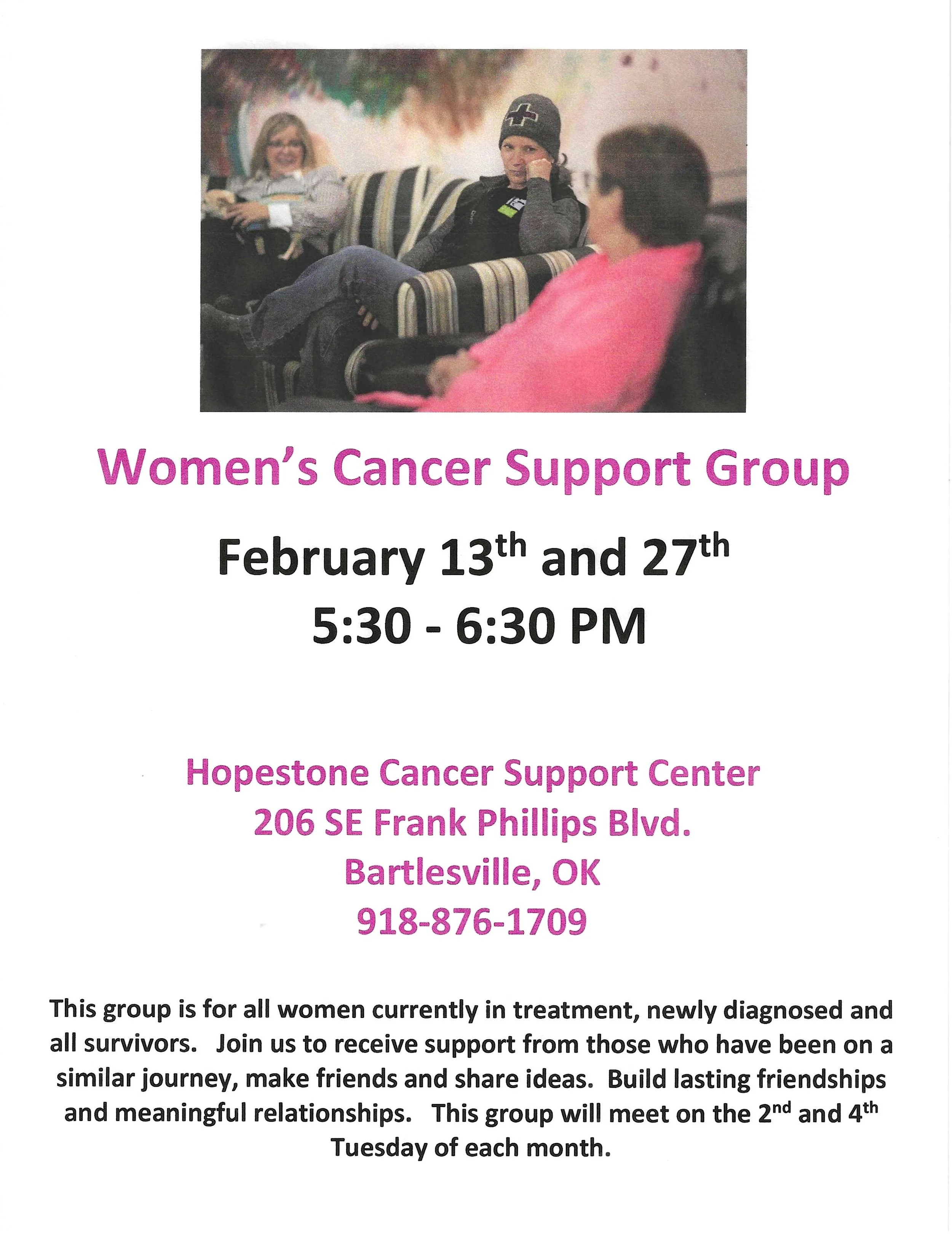 Support Group Calendar — Hopestone Cancer Support Center of Bartlesville