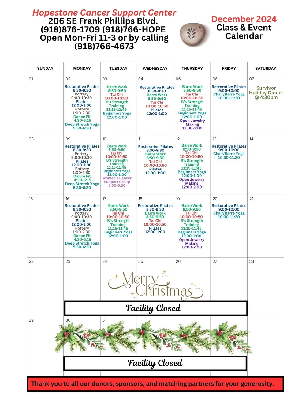 Monthly Calendars — Hopestone Cancer Support Center of Bartlesville