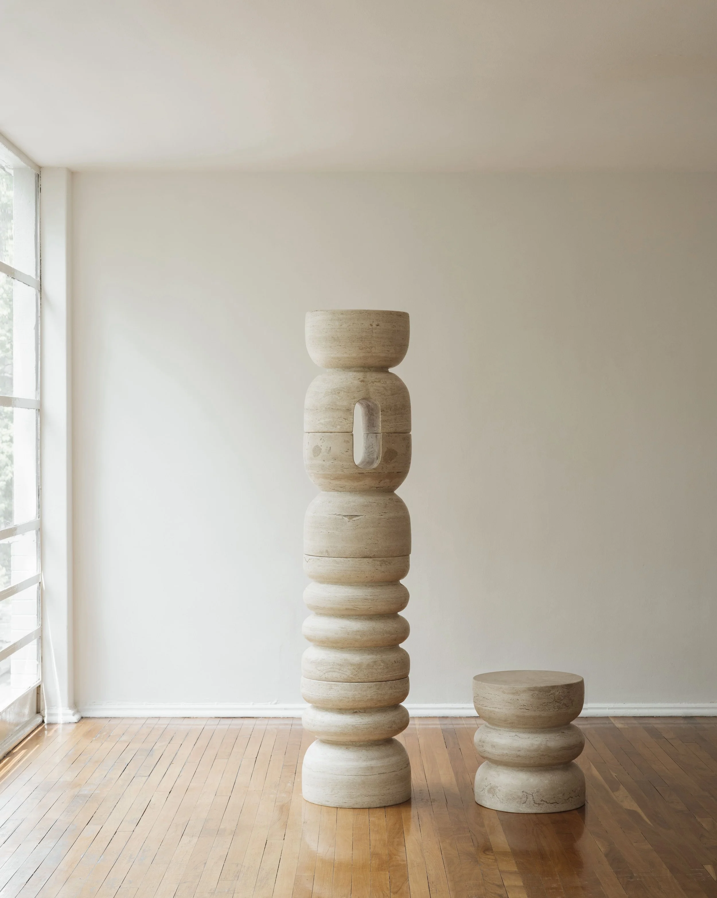 Neru Totem Stool Travertine — Rebeca Cors