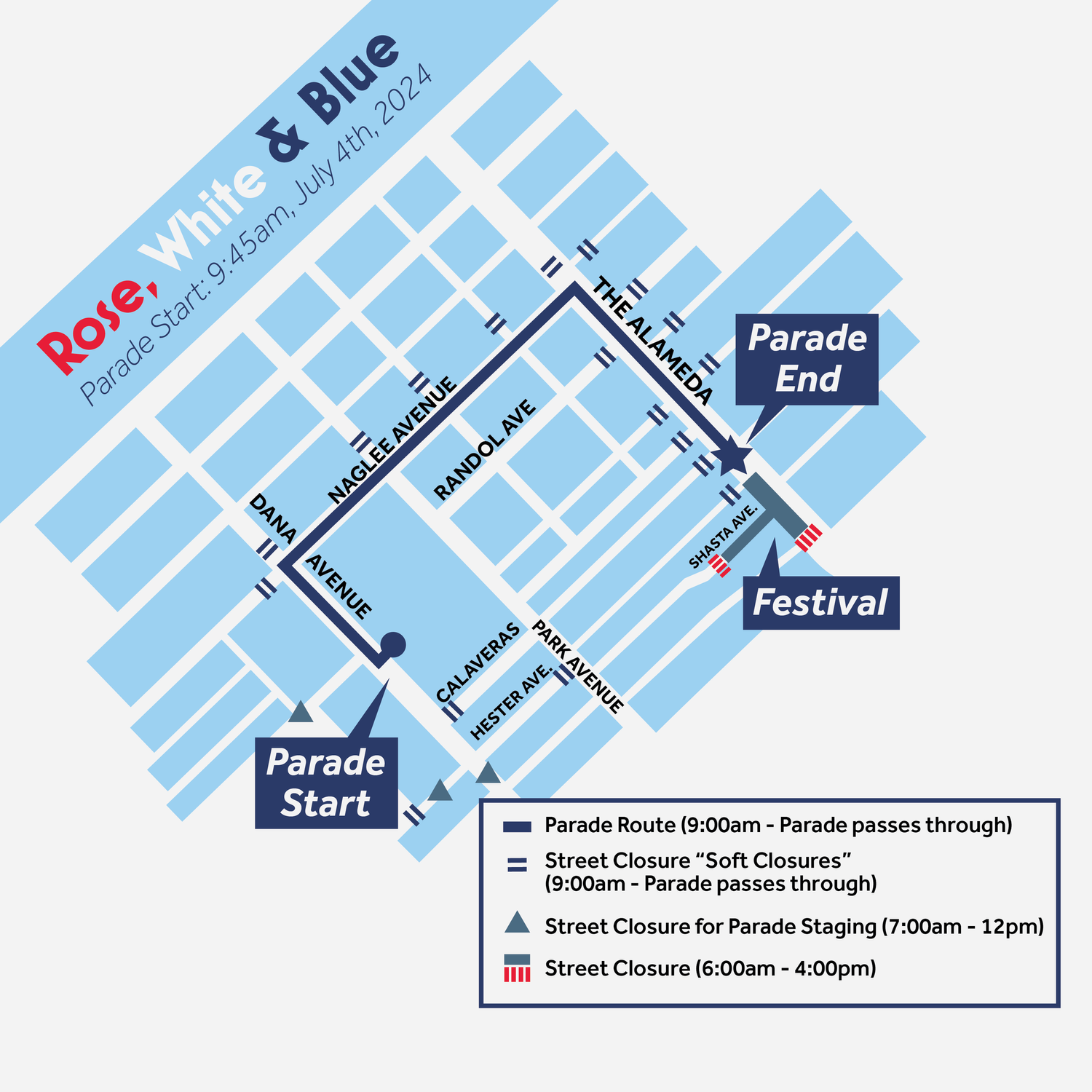 The Parade — Rose, White and Blue