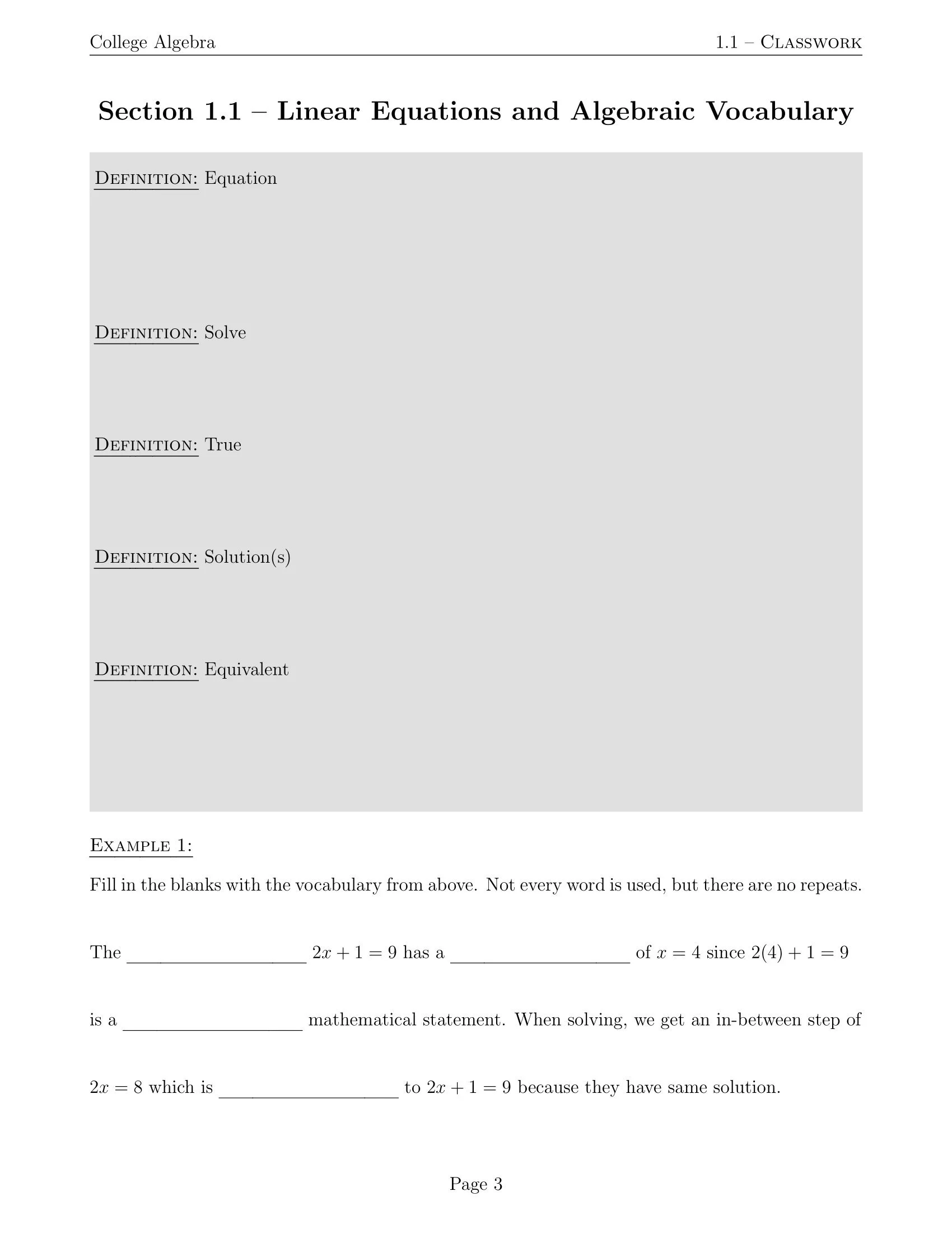 College Algebra Workbook — Amanda R. Frank