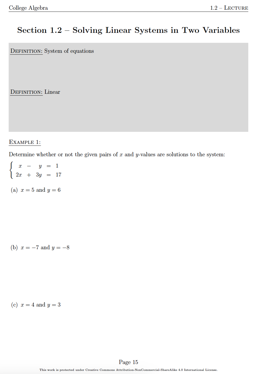 College Algebra Workbook — Amanda R. Frank