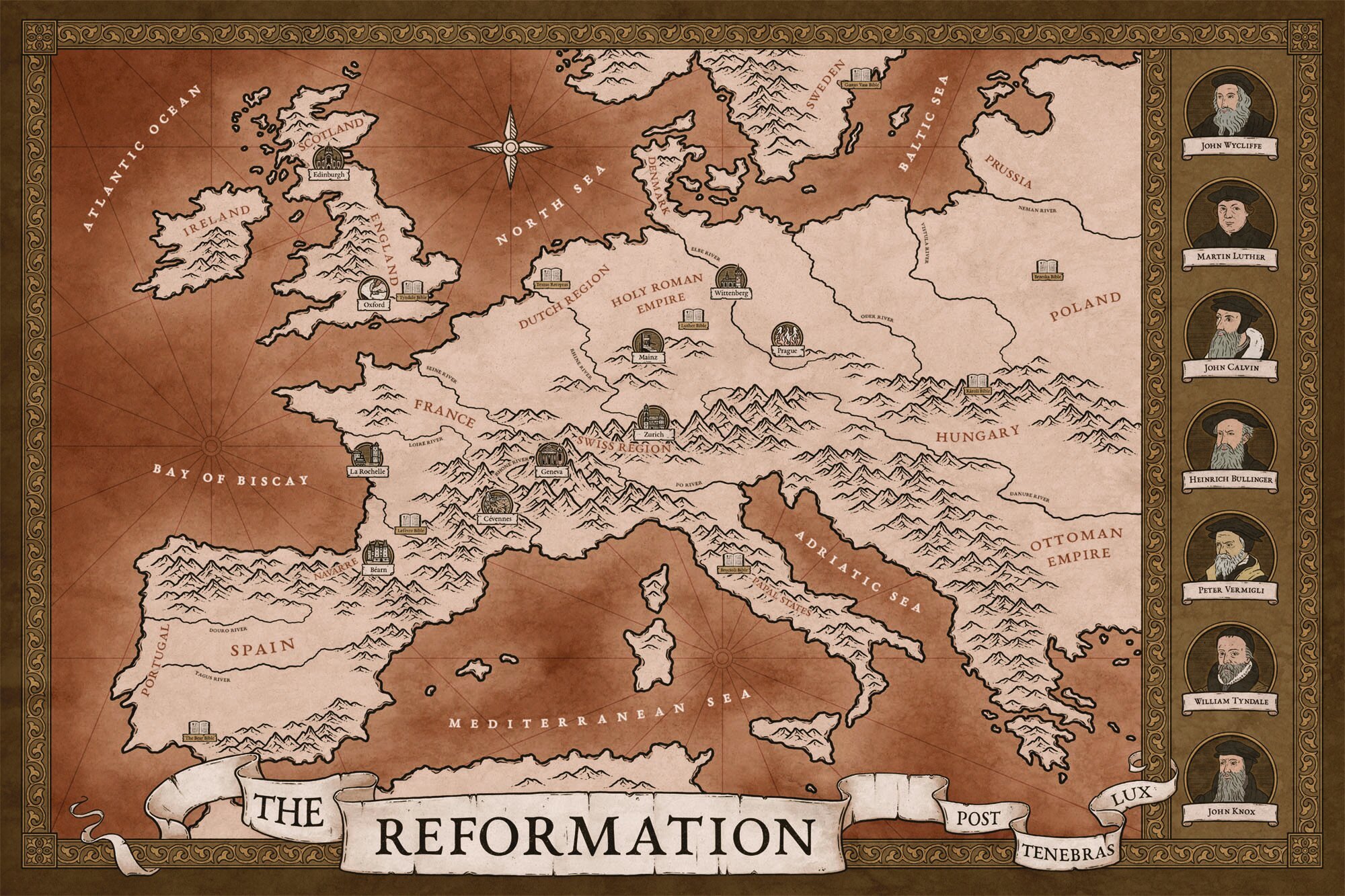Protestant Reformation Map of Europe - Hand Drawn Wall Art — Map Effects
