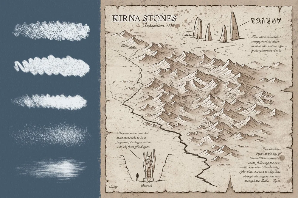 Cartographer's Texture Brush Field Kit for Procreate — Map Effects