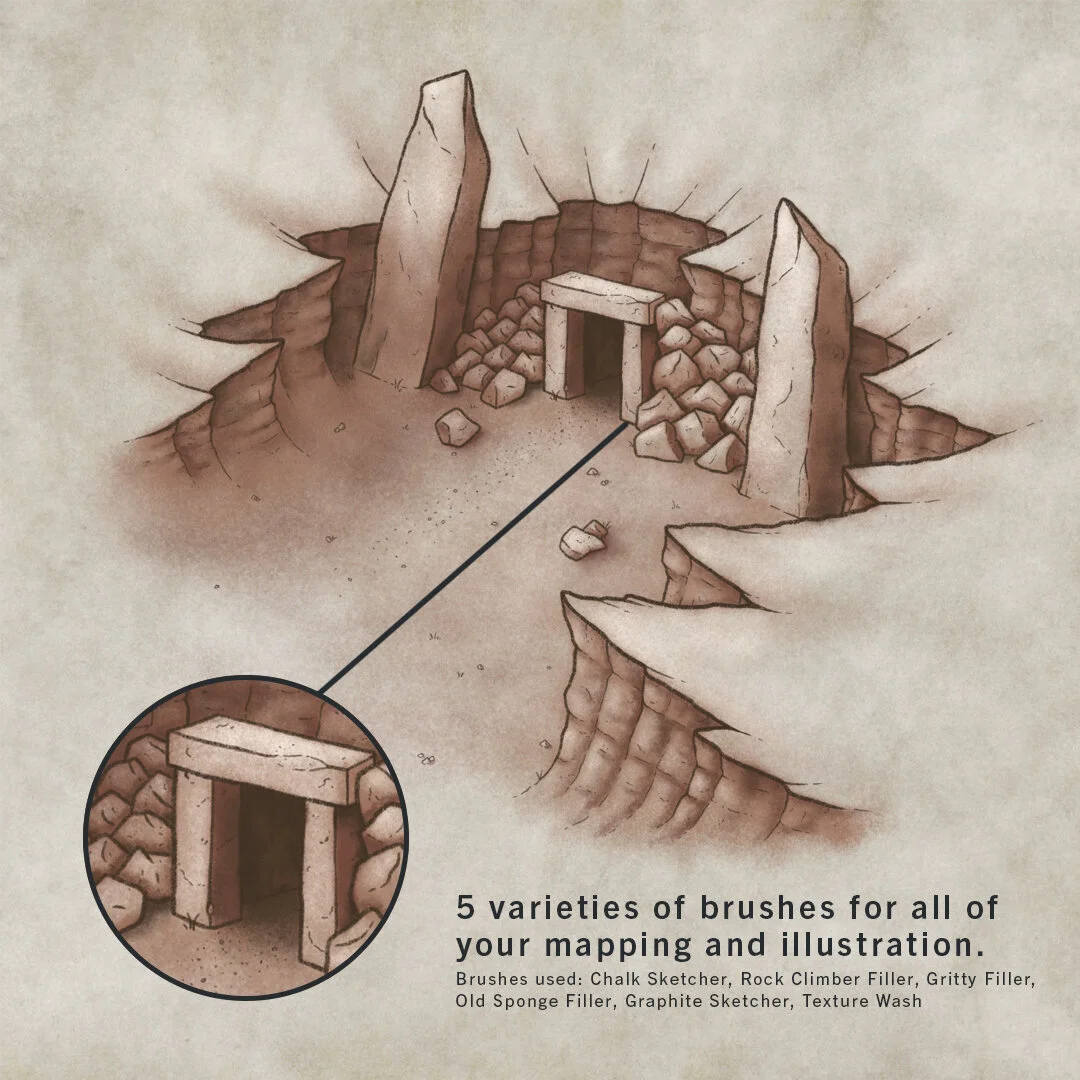 Modern Map Maker Essential Brushes for Procreate & Photoshop — Map Effects