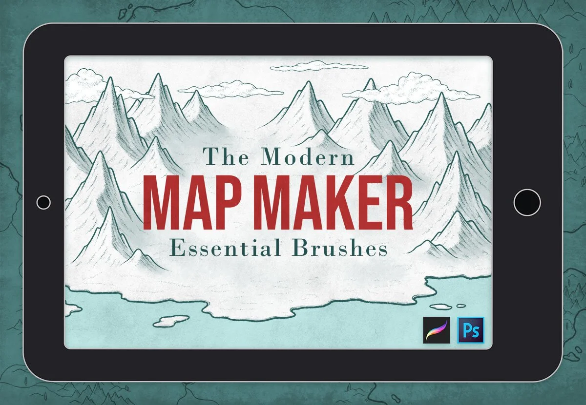 Modern Map Maker Essential Brushes for Procreate & Photoshop — Map Effects