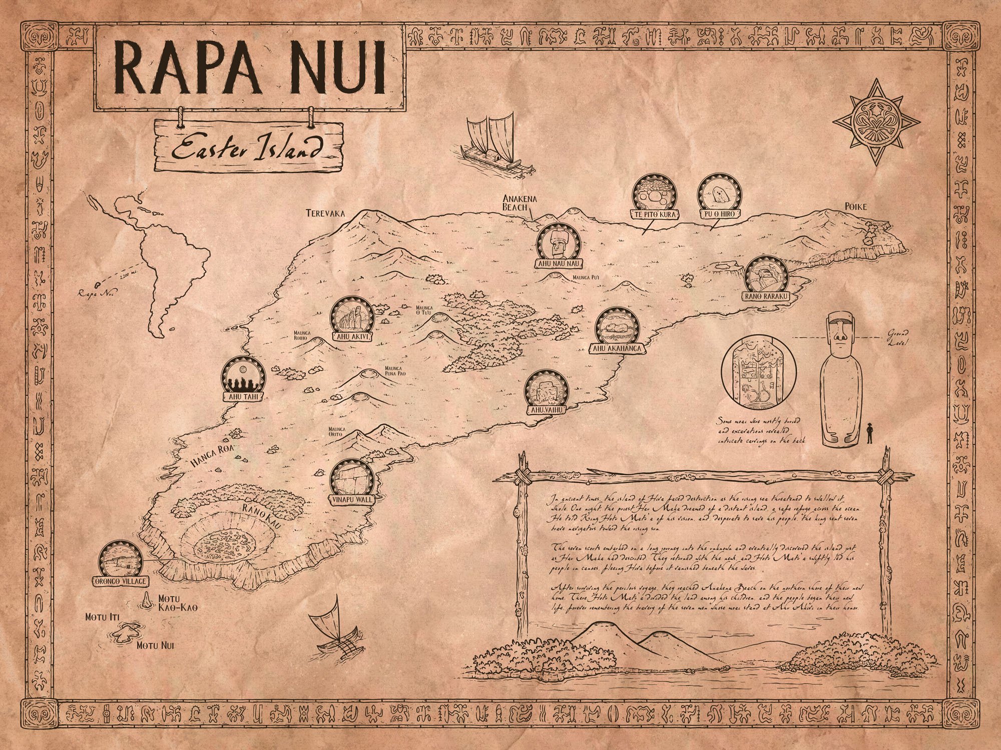 Rapa Nui - Easter Island Map - Line Art Version — Map Effects