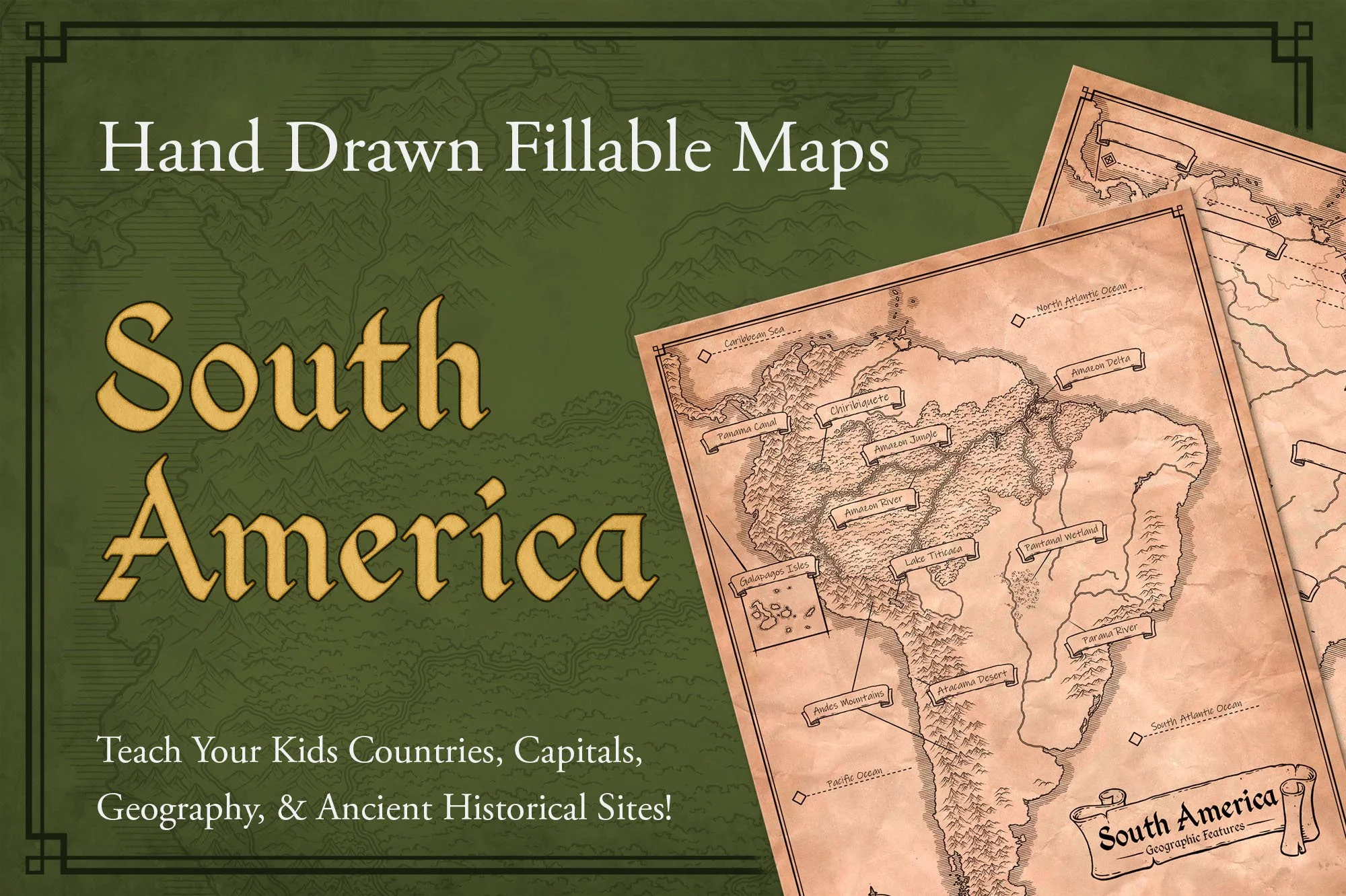 South American Hand Drawn Fillable Map for Homeschooling — Map Effects