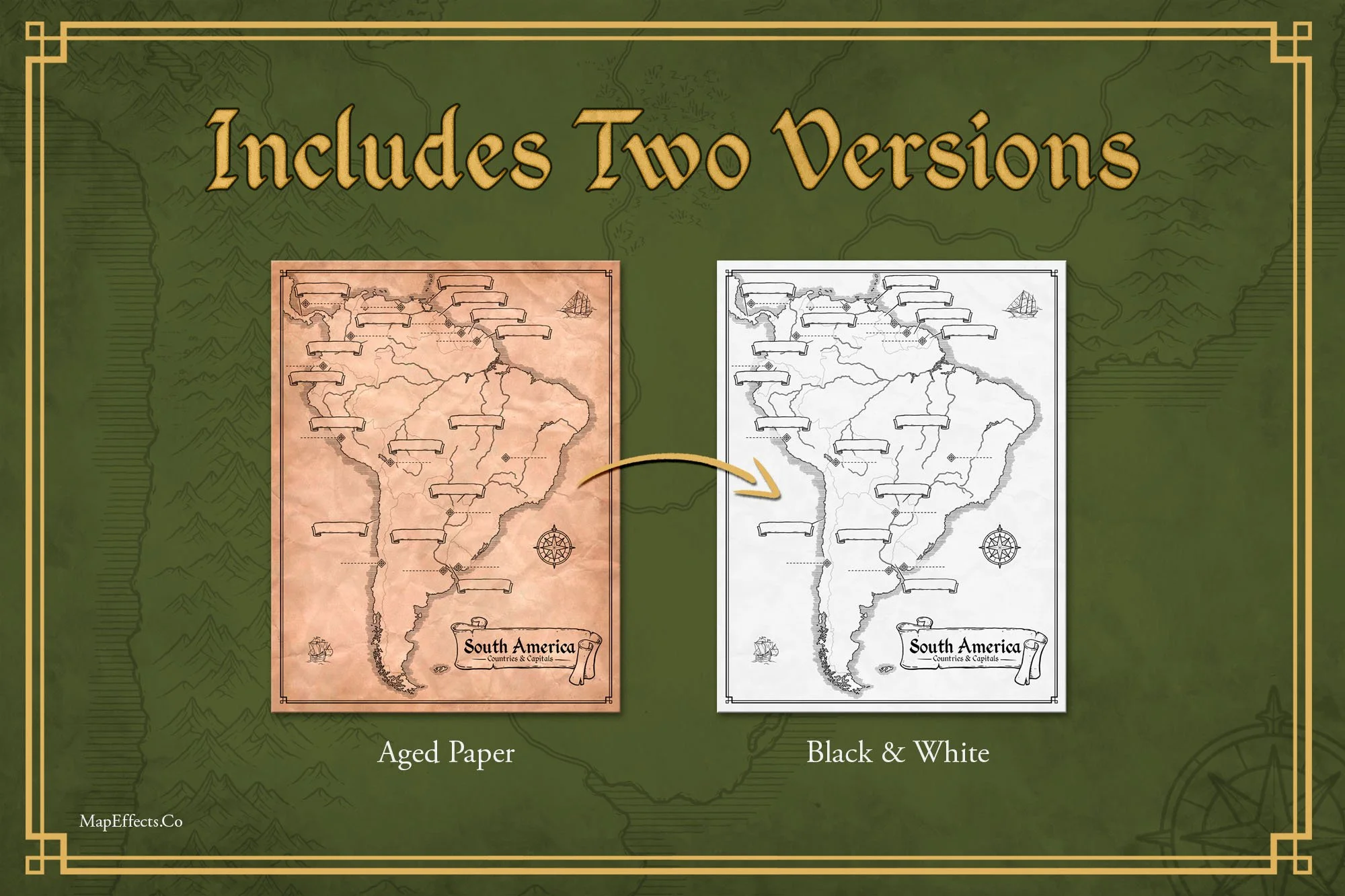 South American Hand Drawn Fillable Map for Homeschooling — Map Effects