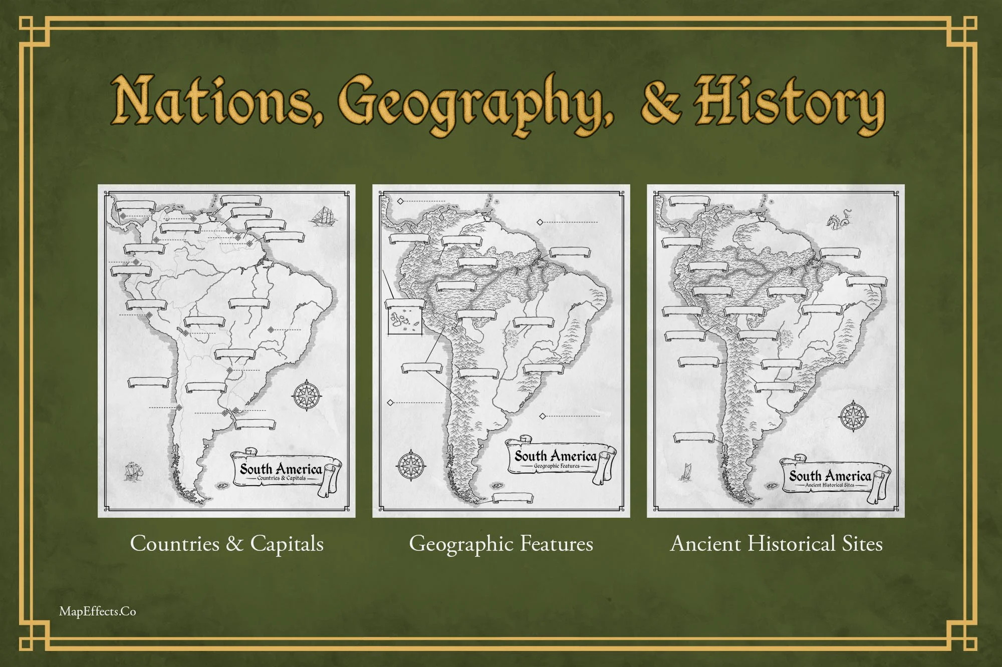South American Hand Drawn Fillable Map for Homeschooling — Map Effects