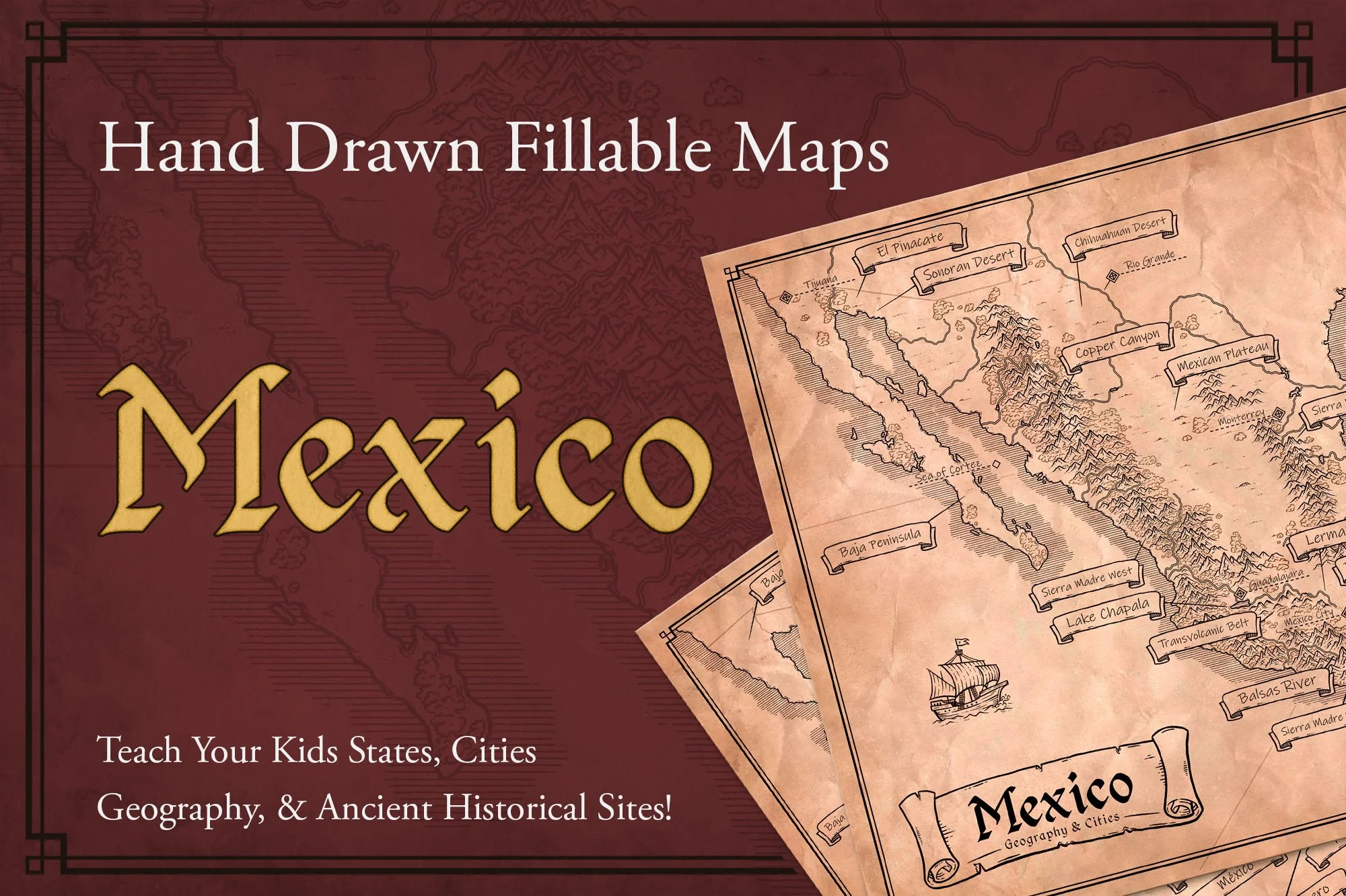 Mexico Hand Drawn Fillable Map for Homeschooling — Map Effects