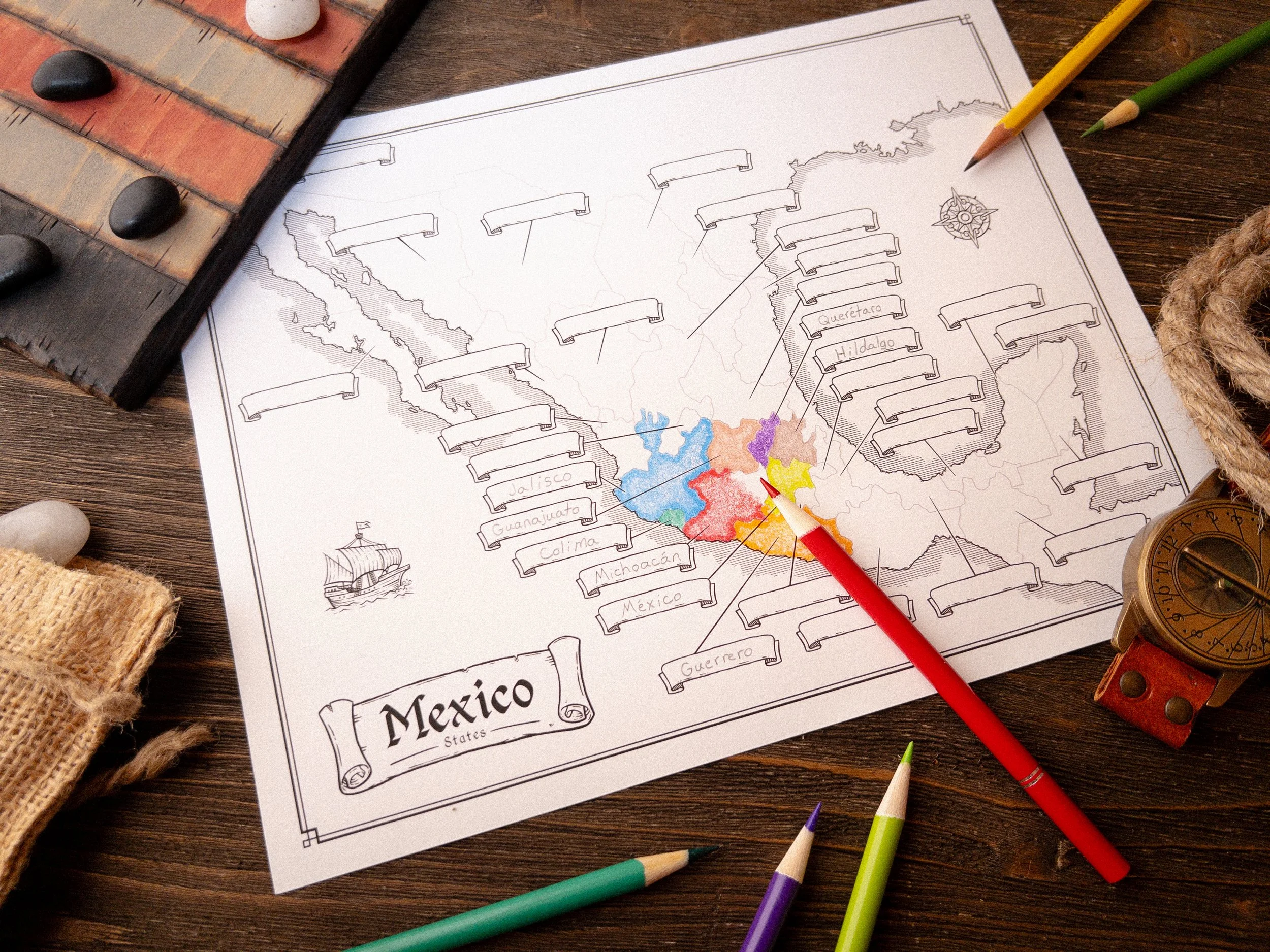Mexico Hand Drawn Fillable Map for Homeschooling — Map Effects