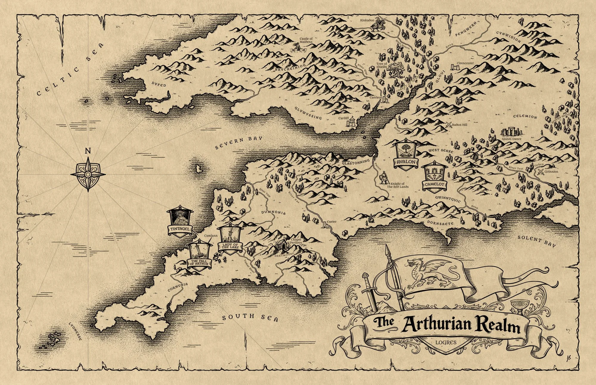 Arthurian Realm of Camelot | Hand-drawn Wall Art Print — Map Effects