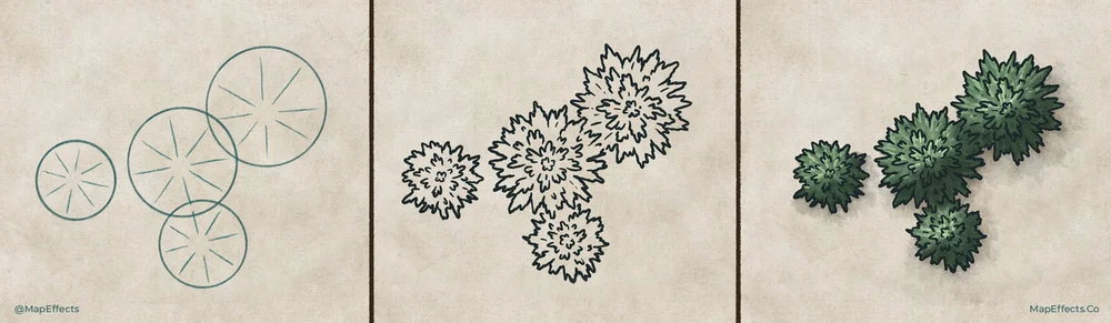 How to Draw Pine Trees - Top-Down Perspective — Map Effects
