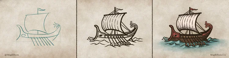 How to Draw a Greek Style Ship on Fantasy Maps — Map Effects