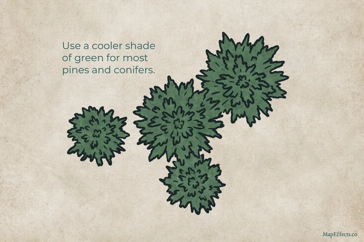 How to Draw Pine Trees - Top-Down Perspective — Map Effects