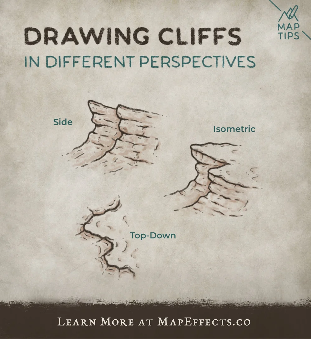 Drawing Cliffs in Different Perspectives on Your Fantasy Map — Map Effects