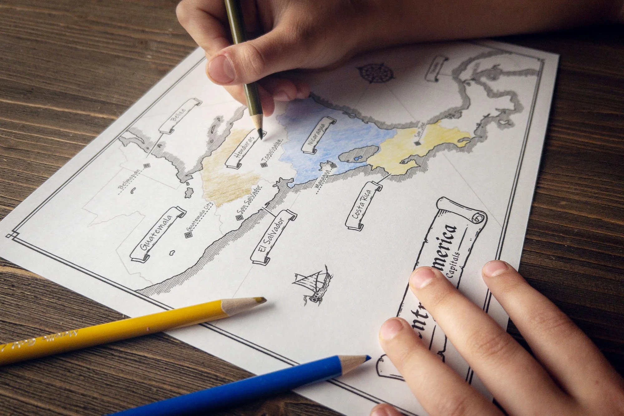Central America Hand Drawn Fillable Map for Homeschooling — Map Effects
