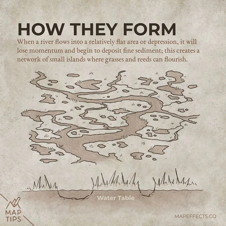 Drawing Marshes on Your Fantasy Maps - Where Do They Form? — Map Effects