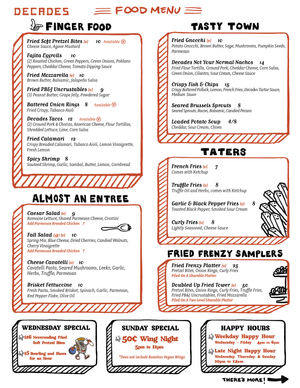 Food Menu — Decades