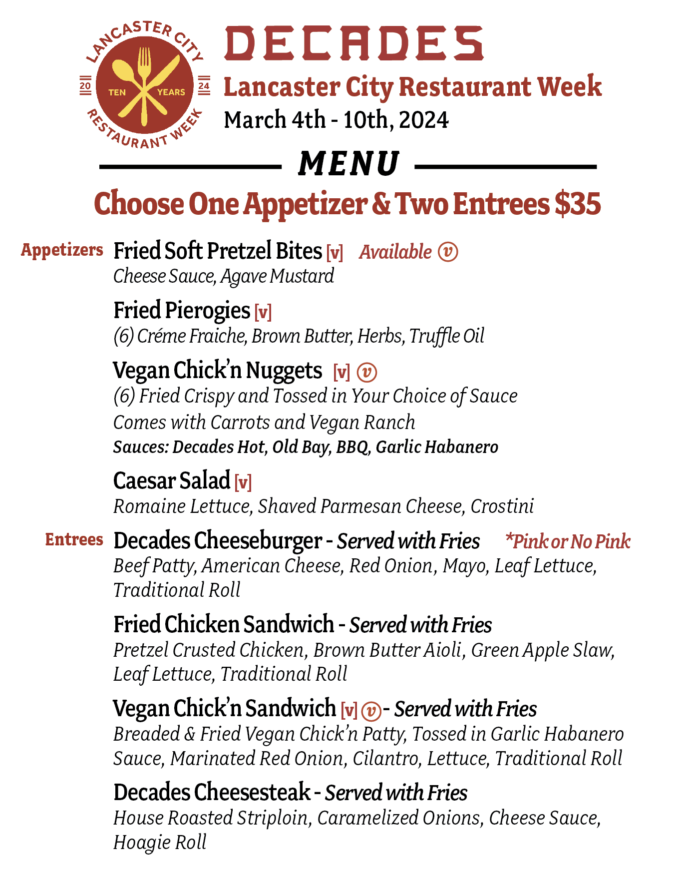 LCRW 2024 Menu — Decades