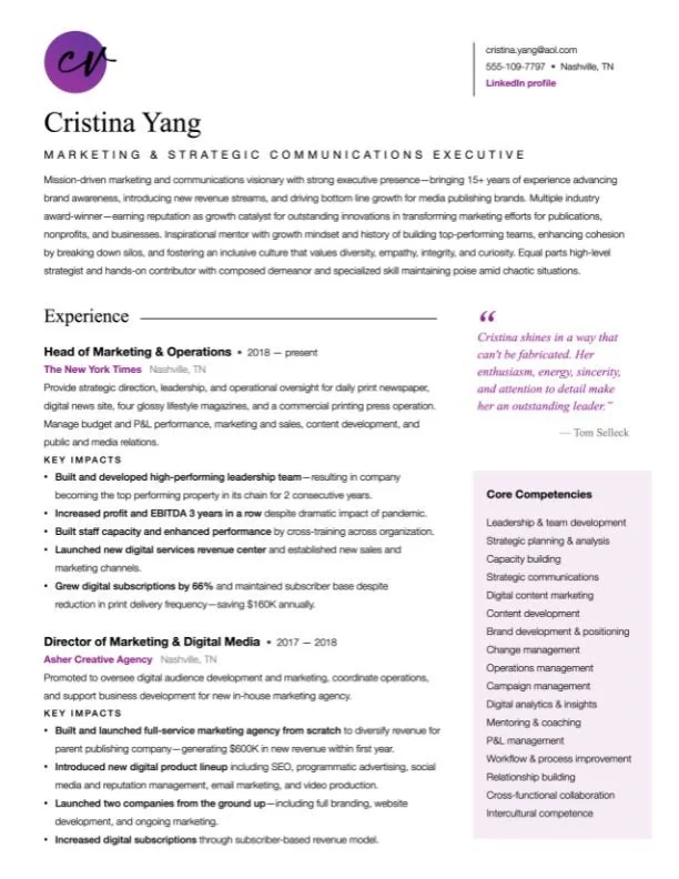 Professional Resume Samples & Designs — Custom Resumes for Creatives ...