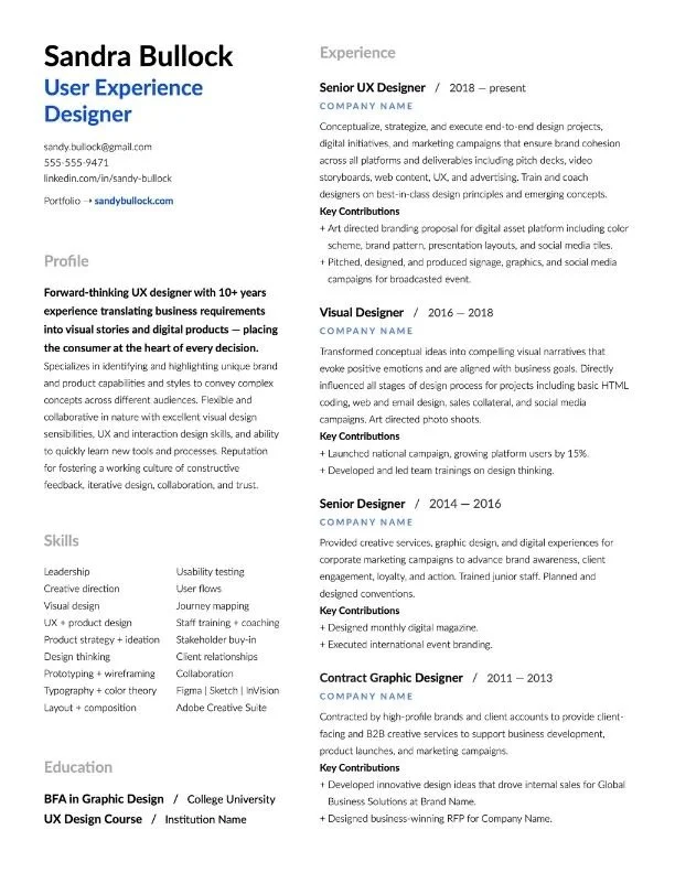 Professional Resume Samples & Designs — Custom Resumes for Creatives ...