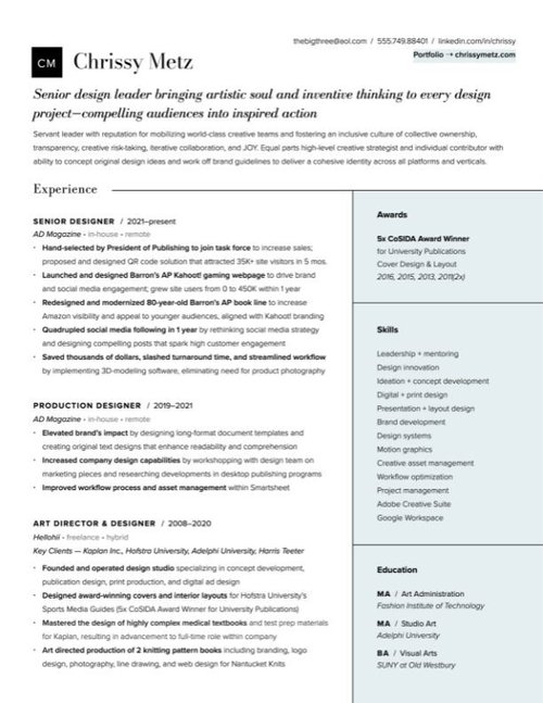Professional Resume Samples & Designs — Custom Resumes for Creatives ...