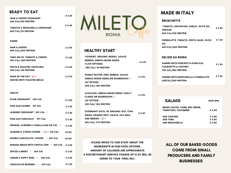 Our menu — Mileto Caffè