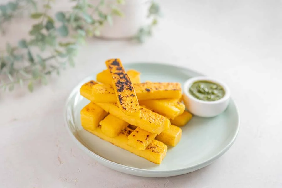 Polenta Chips with Homemade Pesto — Good Chef Bad Chef