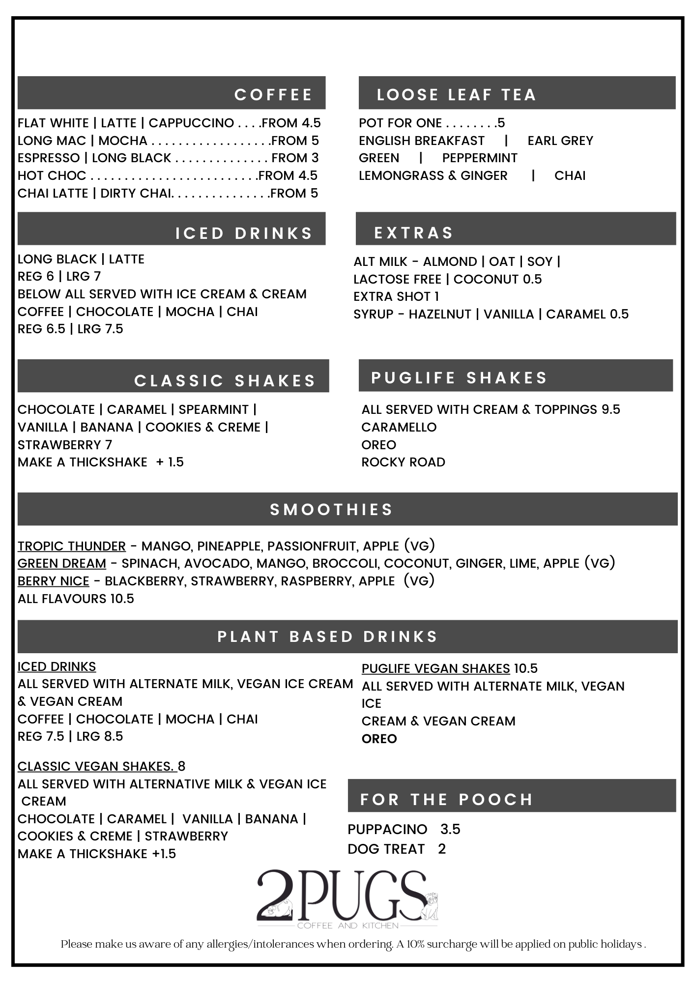 Menu — 2 Pugs Coffee & Kitchen