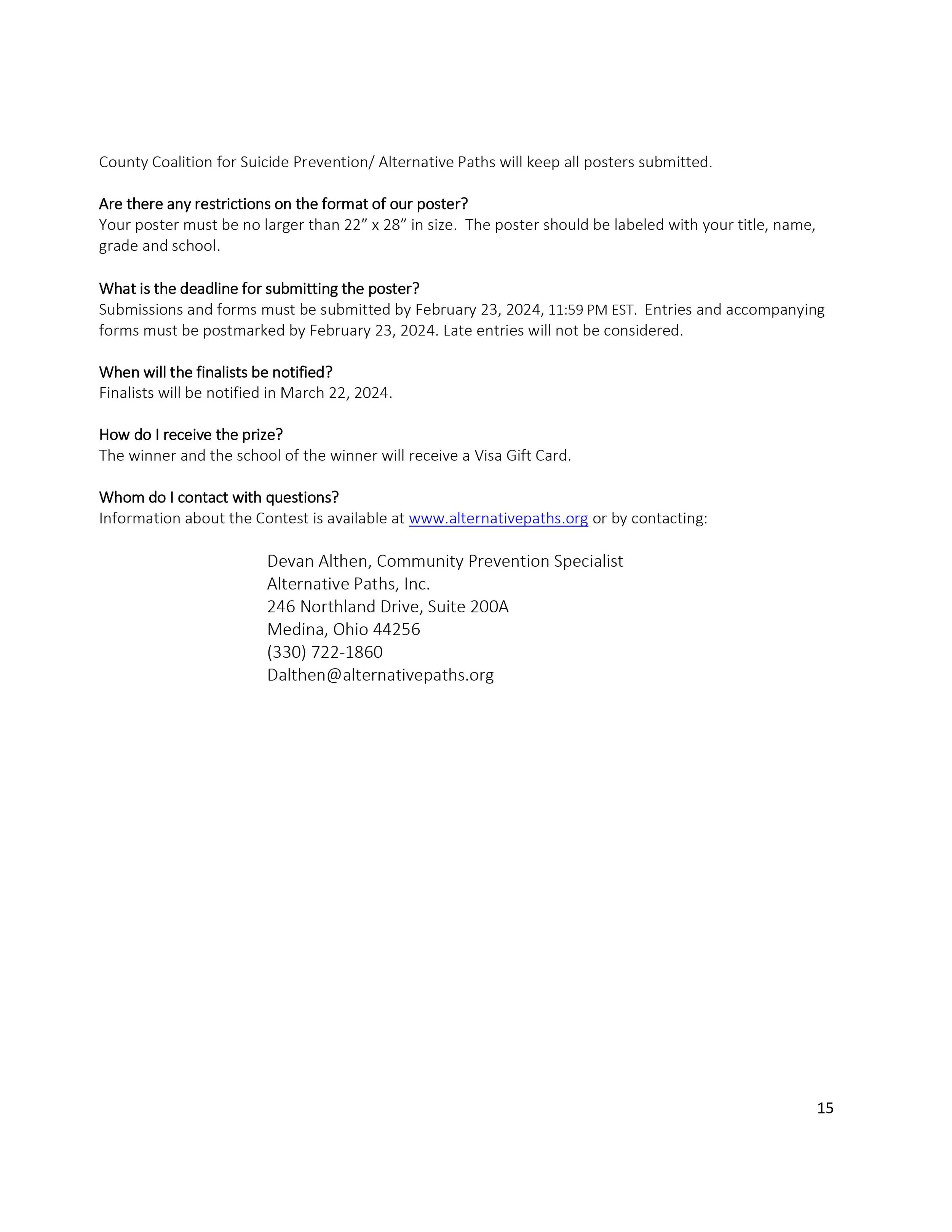 Art Made Lives Saved Middle School Poster Contest — Alternative Paths