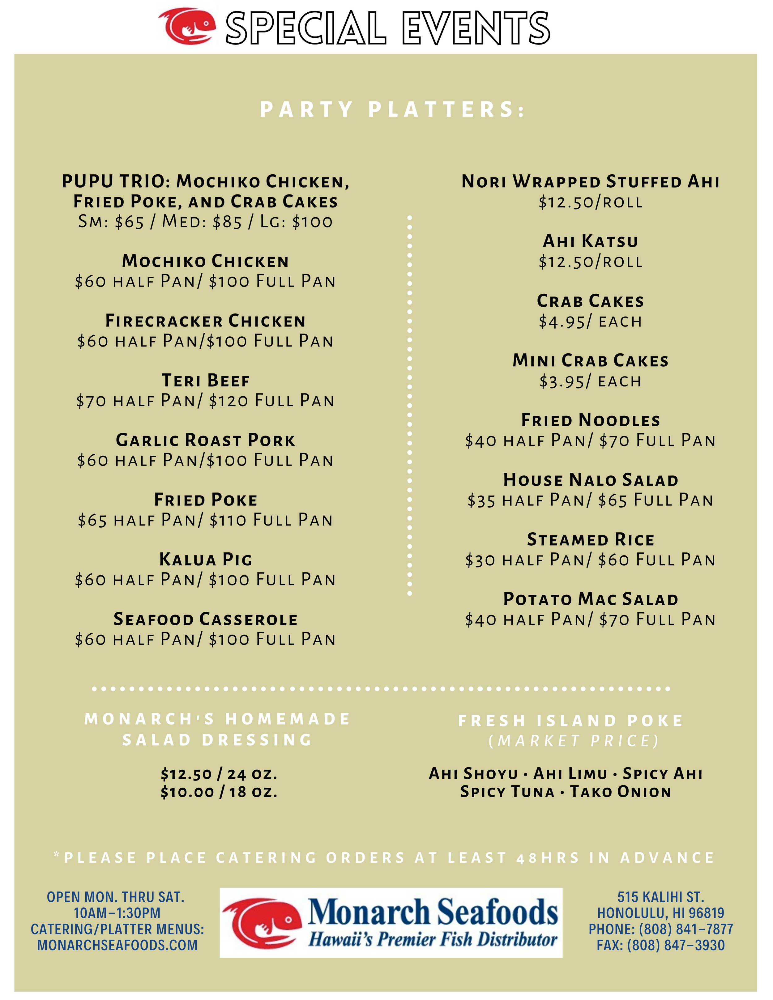 Menu 1 — Monarch Seafoods